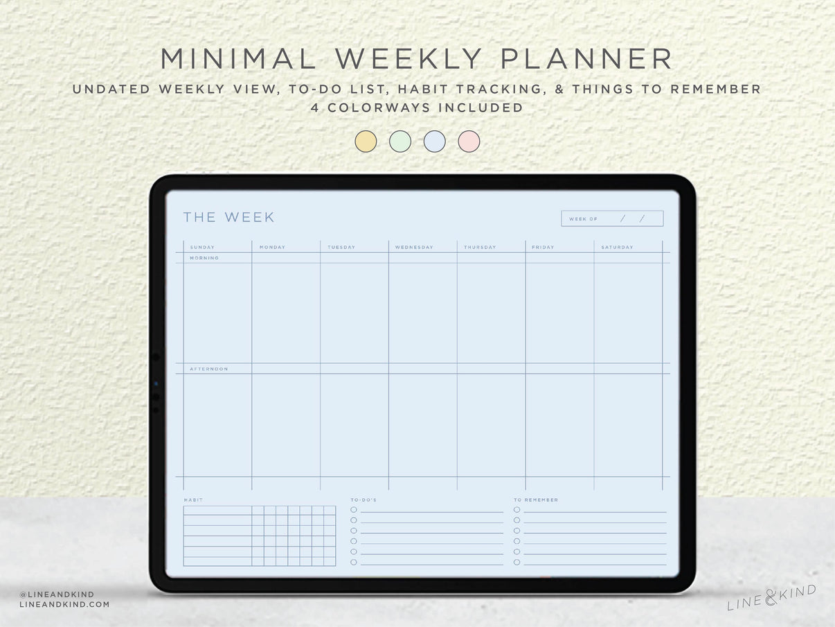 Minimal Weekly Planner | Digital Download | iPad or Printable – Line ...