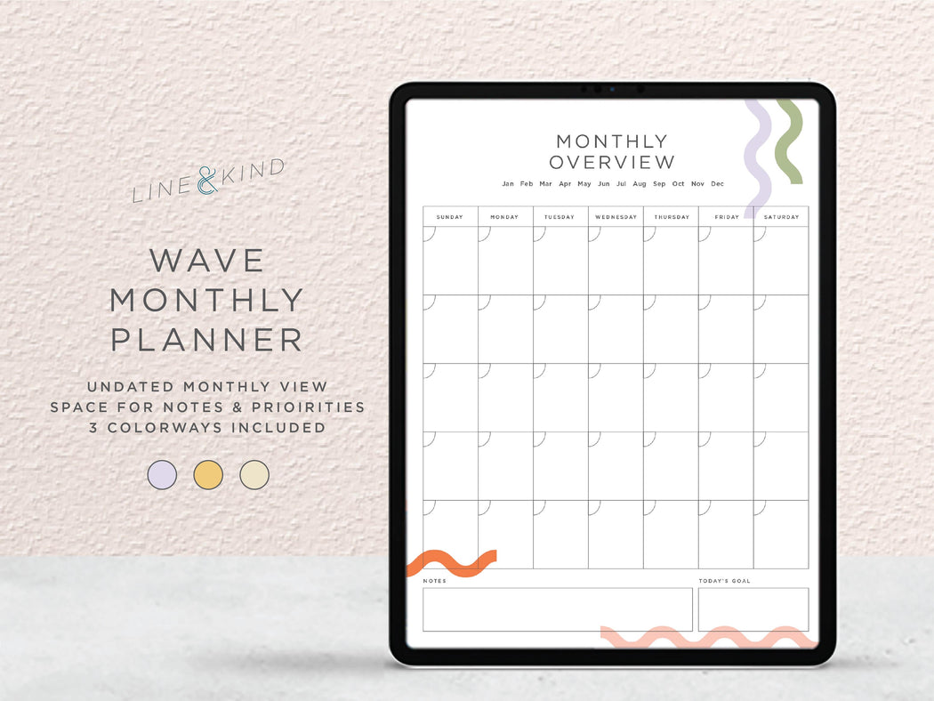 Wave Monthly Planner | Digital Download | iPad or Printable – Line and ...